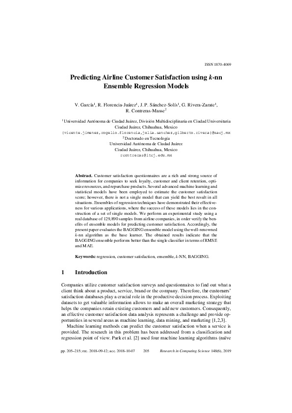 Pdf Predicting Airline Customer Satisfaction Using K Nn Ensemble Regression Models