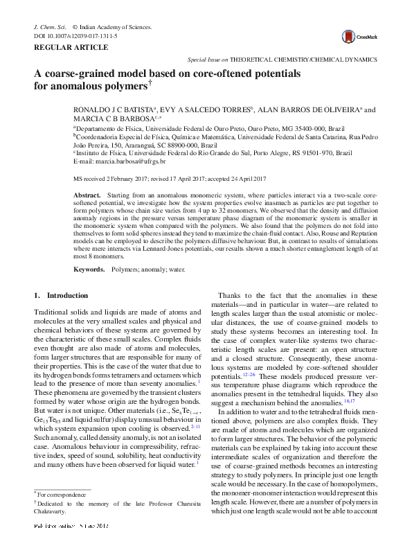 (PDF) A coarse-grained model based on core-oftened potentials for anomalous polymers