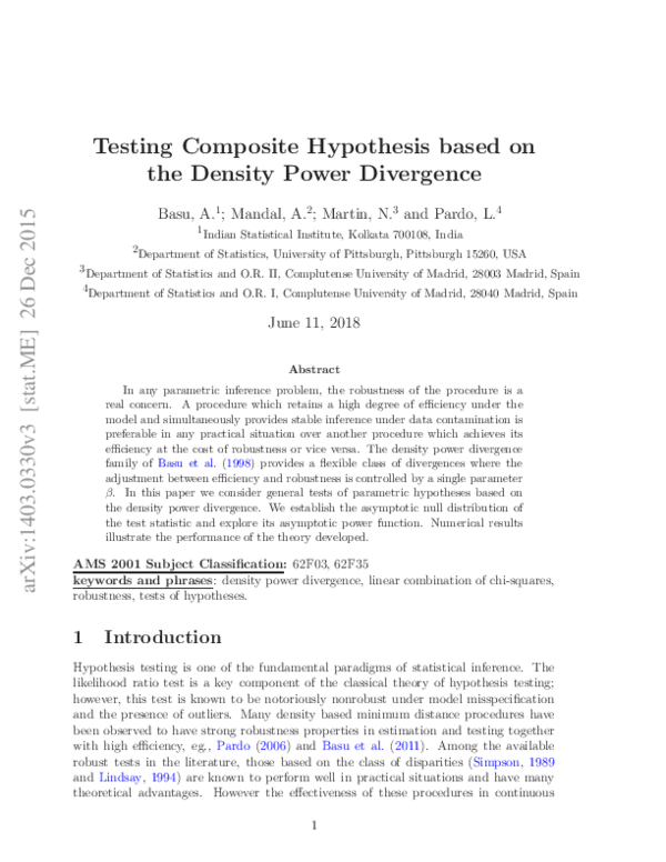 Pdf Density Power Divergence Tests For Composite Null Hypotheses