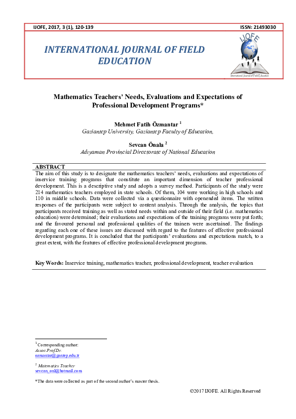 (PDF) Mathematics Teachers' Needs, Evaluations and Expectations of ...