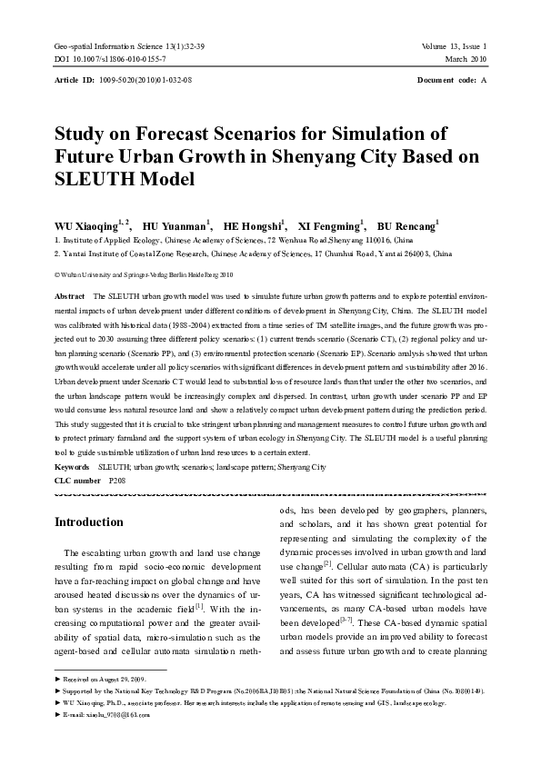 (PDF) Study on forecast scenarios for simulation of future urban growth in Shenyang City based ...