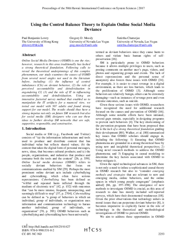 (PDF) Using the Control Balance Theory to Explain Social Media Deviance