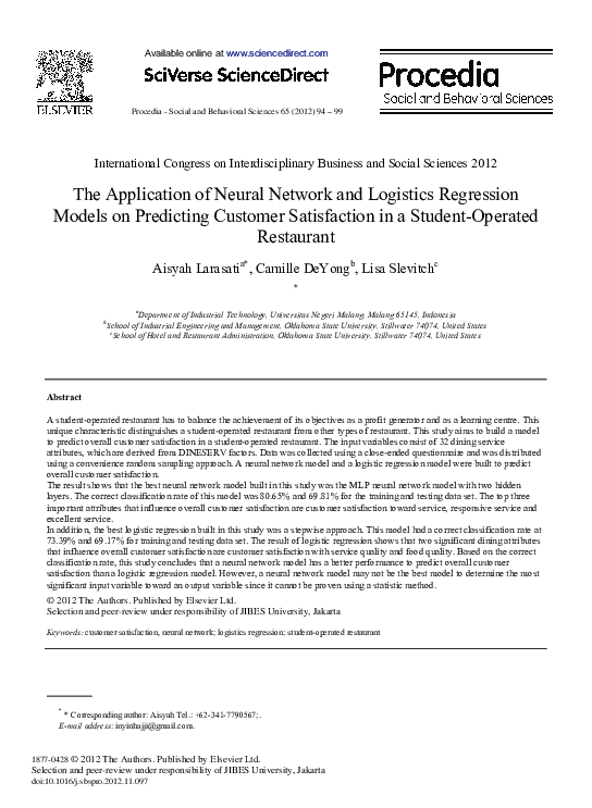 Pdf The Application Of Neural Network And Logistics Regression Models On Predicting Customer