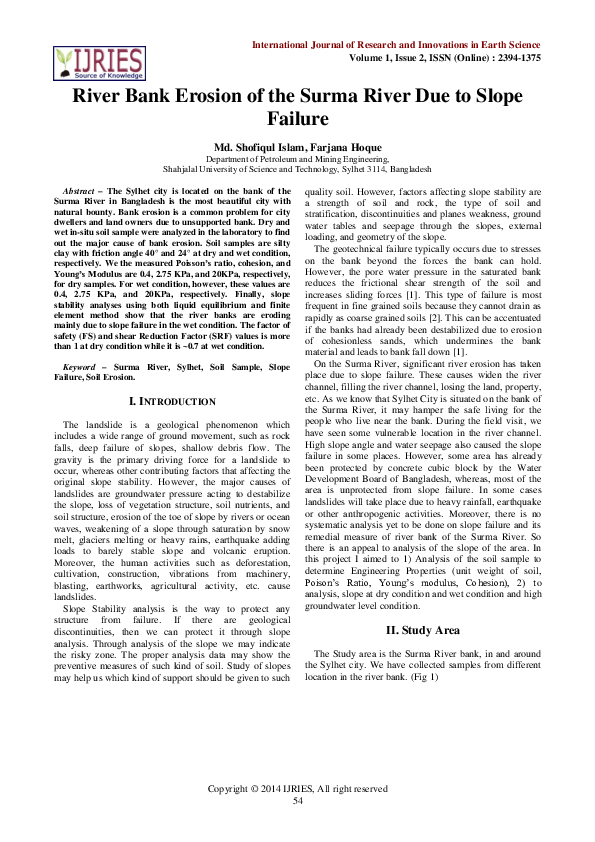 (PDF) River Bank Erosion of the Surma River Due to Slope Failure