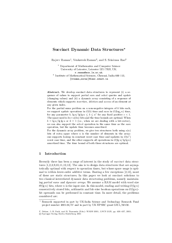 (PDF) Succinct Dynamic Data Structures