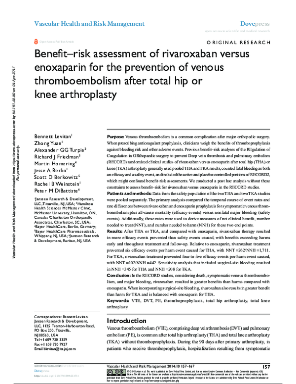(PDF) Benefit–risk assessment of rivaroxaban versus enoxaparin for the prevention of venous ...