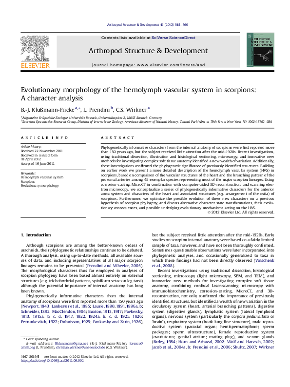 (PDF) Evolutionary morphology of the hemolymph vascular system in ...