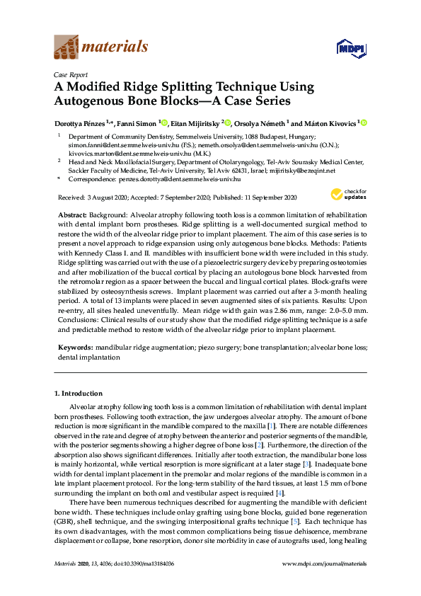 (PDF) A Modified Ridge Splitting Technique Using Autogenous Bone Blocks ...