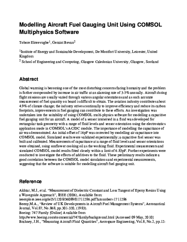 (PDF) Modelling Aircraft Fuel Gauging Unit Using COMSOL Multiphysics ...