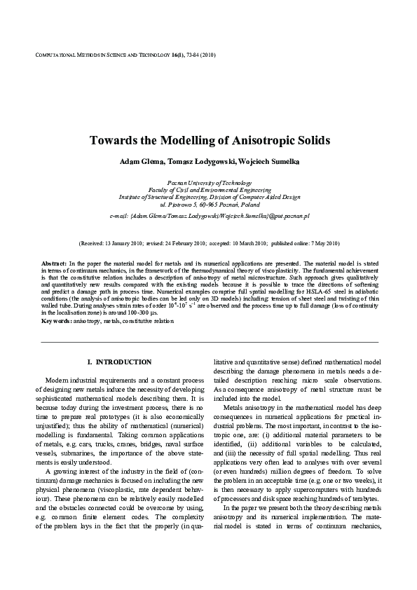 (PDF) Towards the Modelling of Anisotropic Solids