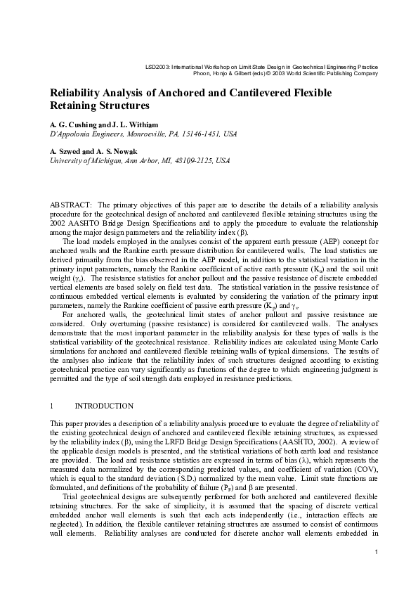 (PDF) Reliability Analysis of Anchored and Cantilevered Flexible Retaining Structures