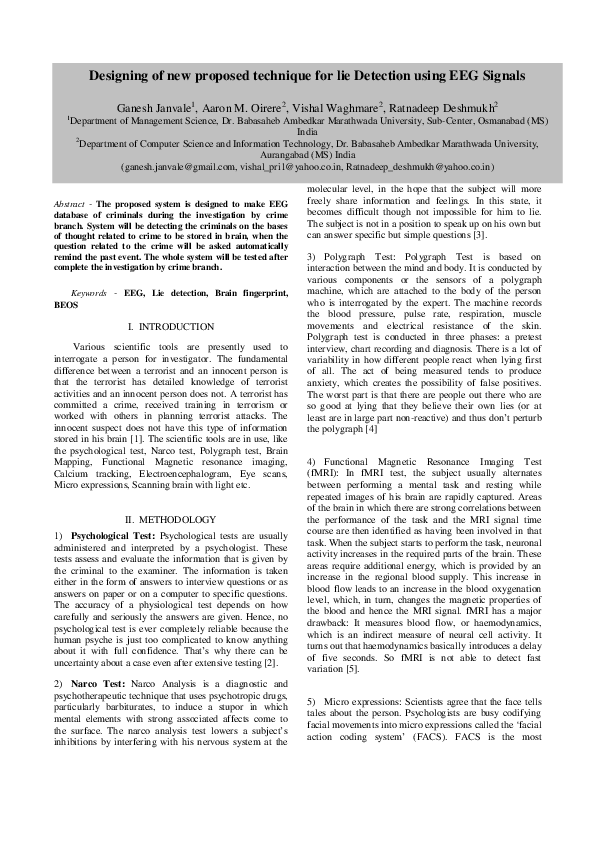 Pdf Designing Of New Proposed Technique For Lie Detection Using Eeg