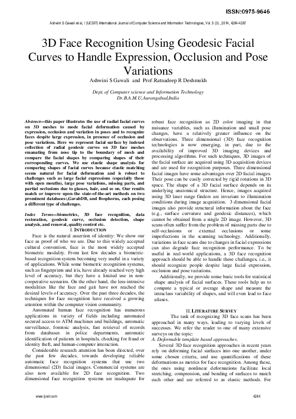 Pdf 3d Face Recognition Using Geodesic Facial Curves To Handle Expression Occlusion And Pose