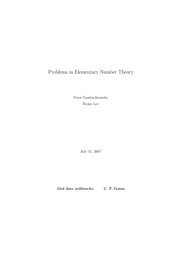 (PDF) Problems In Elementary Number Theory