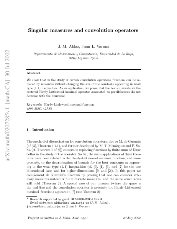 (PDF) Singular Measures and Convolution Operators