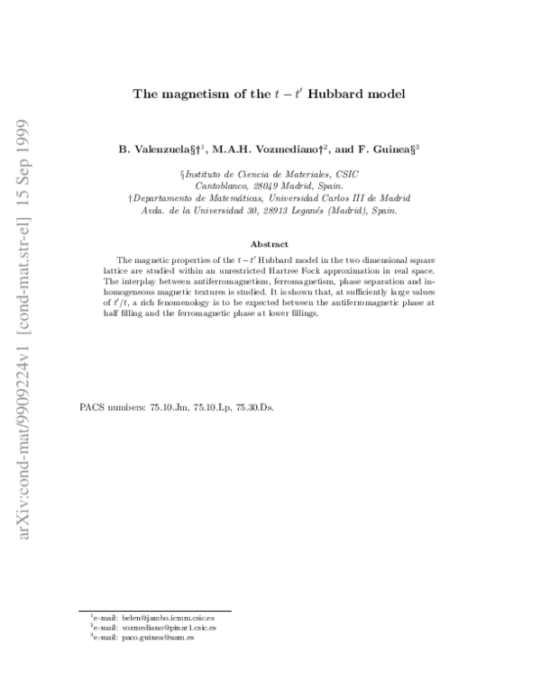 (PDF) The magnetism of the tt'Hubbard model