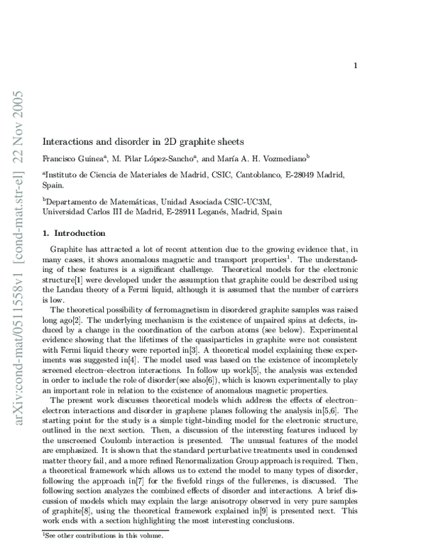 (PDF) Interactions and Disorder in 2D Graphite Sheets