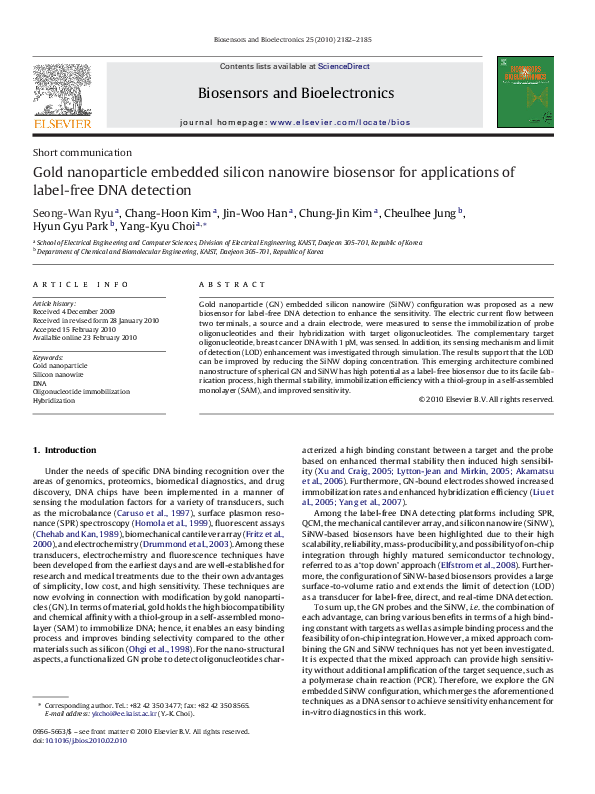 (PDF) Gold nanoparticle embedded silicon nanowire biosensor for ...