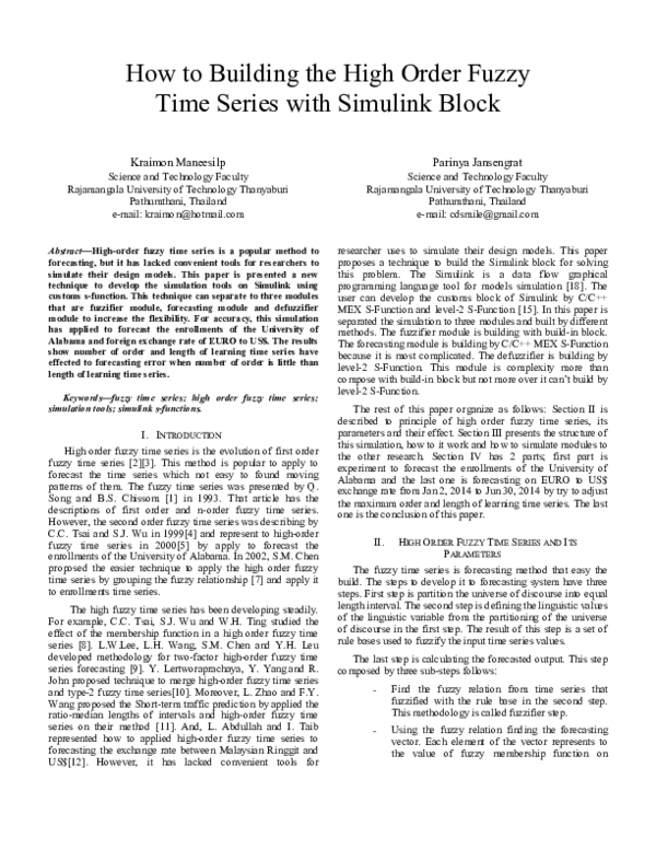(PDF) How to Building the High Order Fuzzy Time Series with Simulink Block