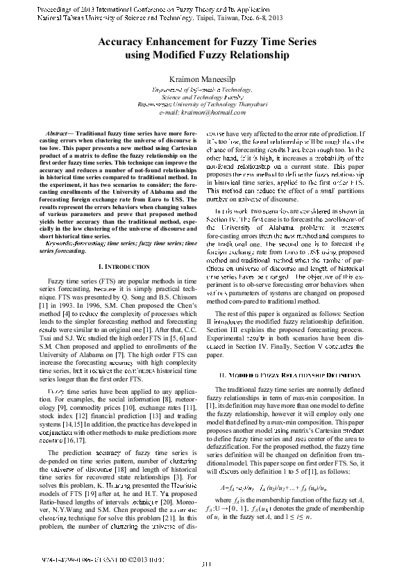 (PDF) Accuracy enhancement for fuzzy time series using modified fuzzy ...