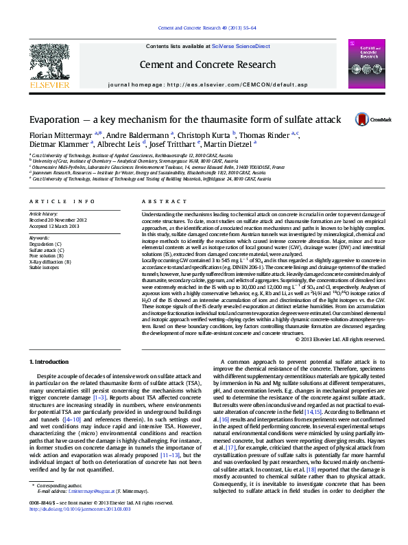 (PDF) Evaporation — a key mechanism for the thaumasite form of sulfate ...