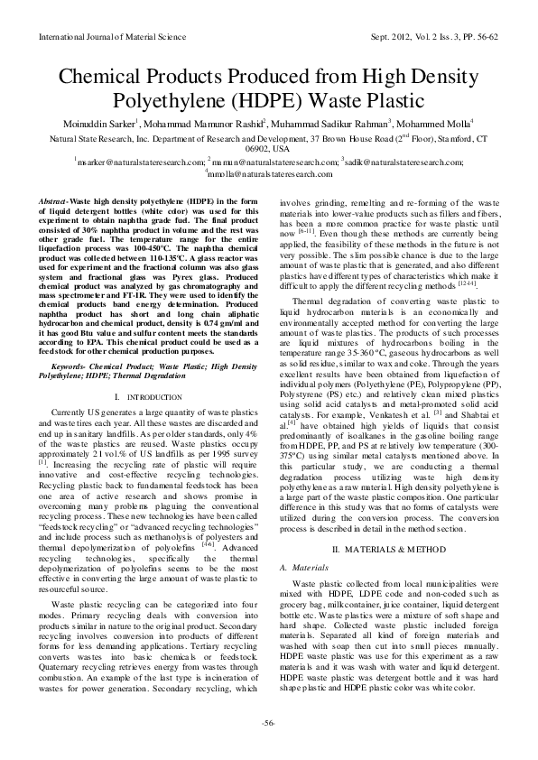 (PDF) Chemical Products Produced from High Density Polyethylene (HDPE ...