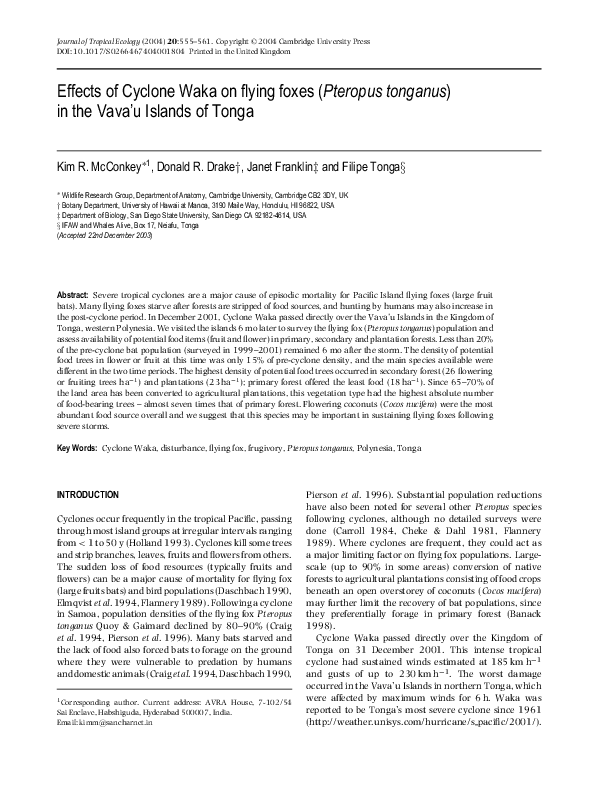 (PDF) Effects of Cyclone Waka on flying foxes (Pteropus tonganus) in ...