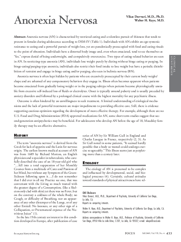 (PDF) DSM-IV Diagnostic Criteria for Anorexia Nervosa