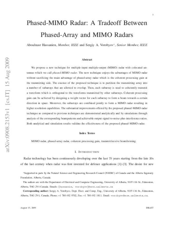 (PDF) Phased-MIMO Radar: A Tradeoff Between Phased-Array and MIMO Radars