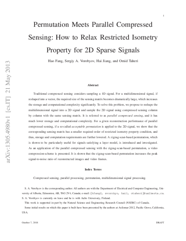 Pdf Permutation Meets Parallel Compressed Sensing How To Relax Restricted Isometry Property