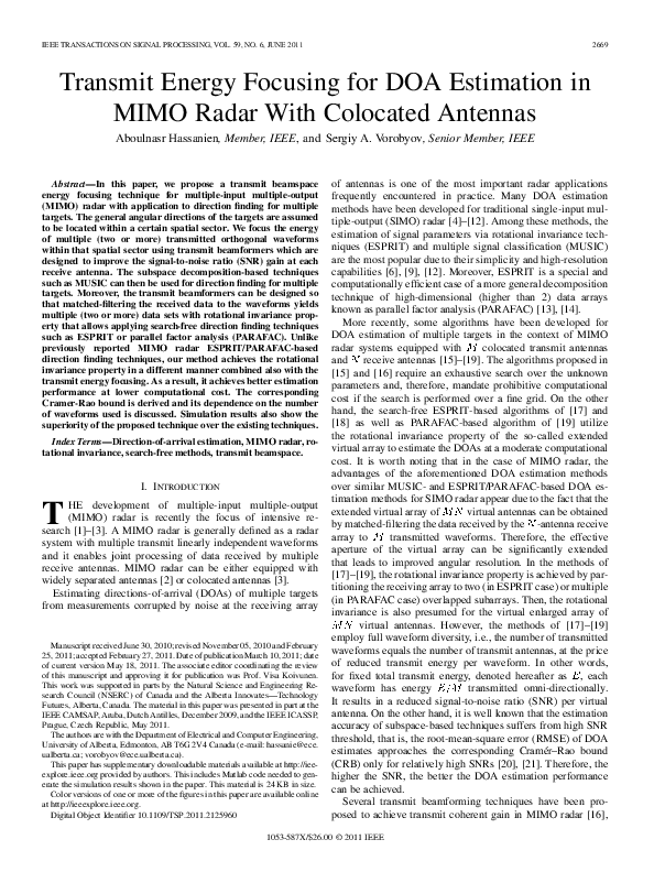 (PDF) Transmit Energy Focusing for DOA Estimation in MIMO Radar With ...