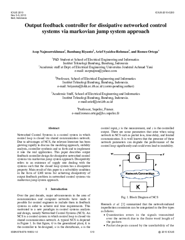 (PDF) Output Feedback Controller for Dissipative Networked Control Systems Via Markovian Jump ...