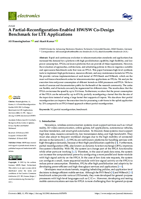 (PDF) A Partial-Reconfiguration-Enabled HW/SW Co-Design Benchmark for LTE Applications