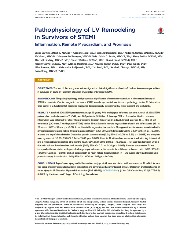 (PDF) Pathophysiology of LV Remodeling in Survivors of STEMI