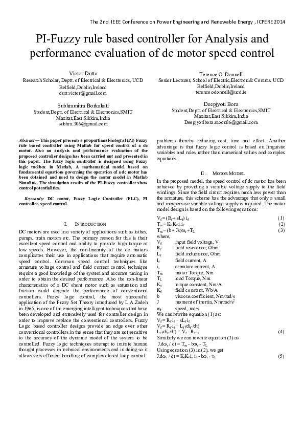 Pdf Pi Fuzzy Rule Based Controller For Analysis And Performance