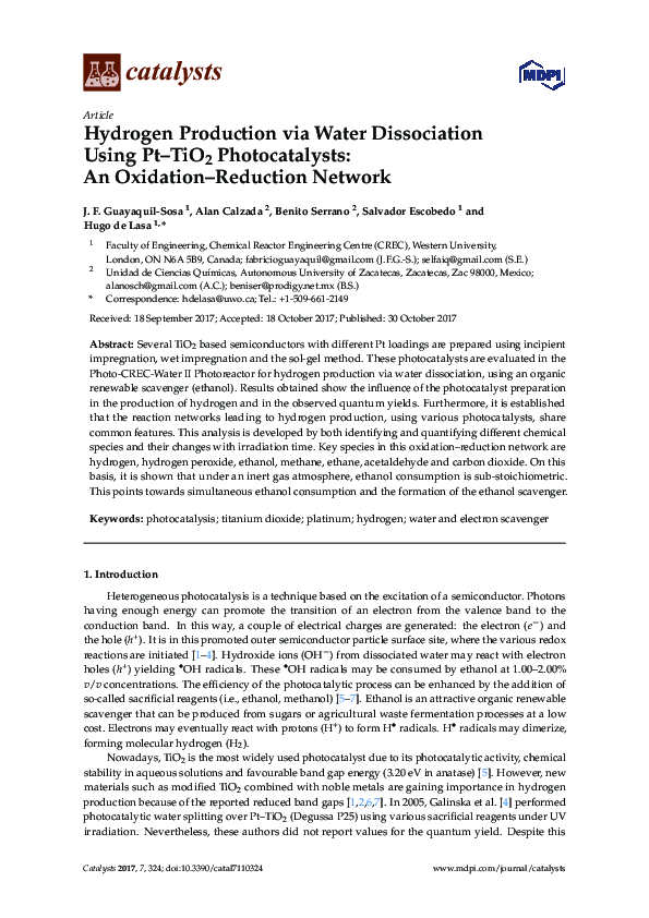 (PDF) Hydrogen Production via Water Dissociation Using Pt–TiO2 ...
