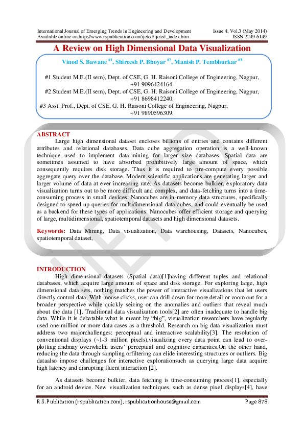 (PDF) A Review on High Dimensional Data Visualization