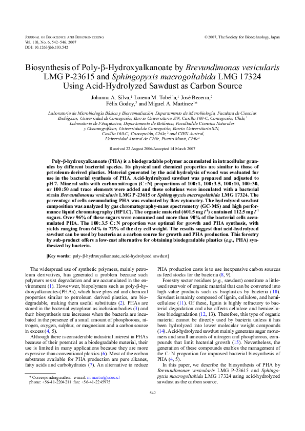 (PDF) Biosynthesis of poly-β-hydroxyalkanoate by Brevundimonas ...