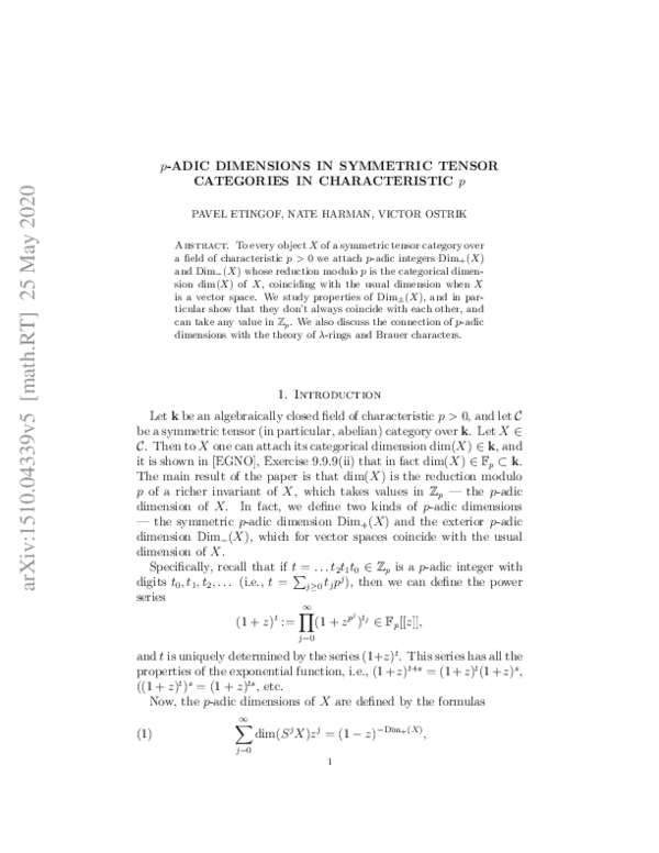 Pdf P Adic Dimensions In Symmetric Tensor Categories In