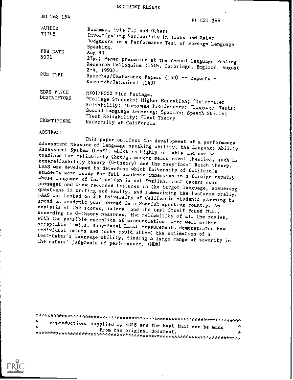 (PDF) Investigating Variability in Tasks and Rater Judgments in a ...