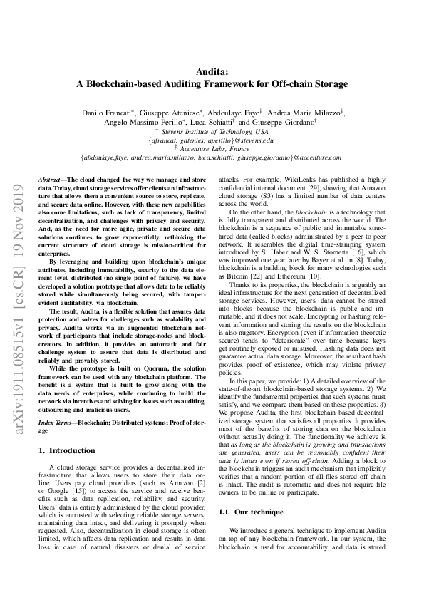 (PDF) Audita: A Blockchain-based Auditing Framework for Off-chain Storage
