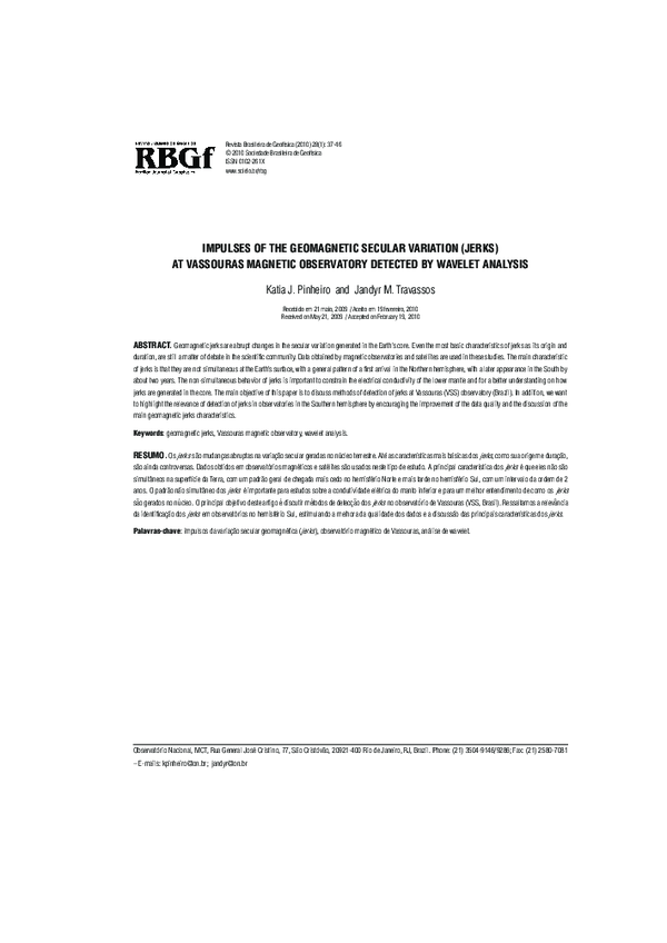 (PDF) Wavelet Analysis of Geomagnetic Jerks in Brazil