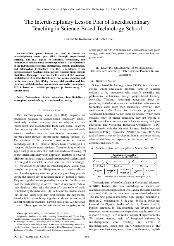 (PDF) The Interdisciplinary Lesson Plan of Interdisciplinary Teaching ...
