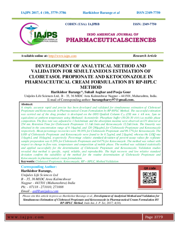 Pdf Development Of Analytical Method And Validation For Simultaneous Estimation Of Clobetasol