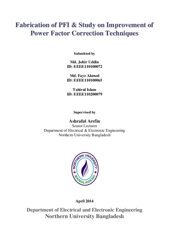 (PDF) Fabrication of PFI & Study on Improvement of Power Factor ...