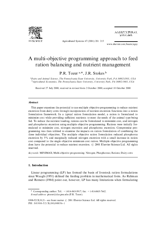 (PDF) A multi-objective programming approach to feed ration balancing ...