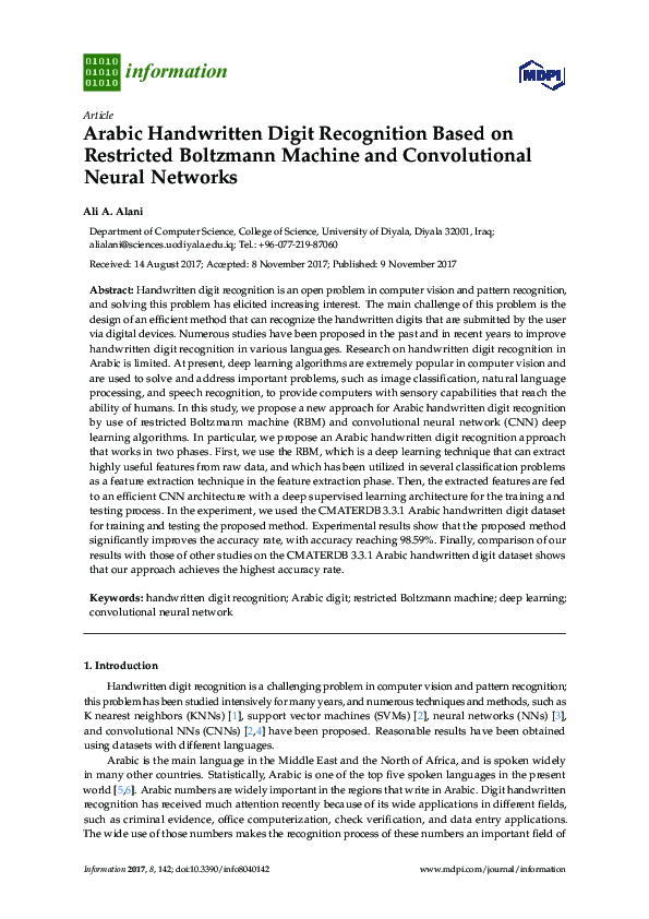 (PDF) Arabic Handwritten Digit Recognition Based on Restricted ...