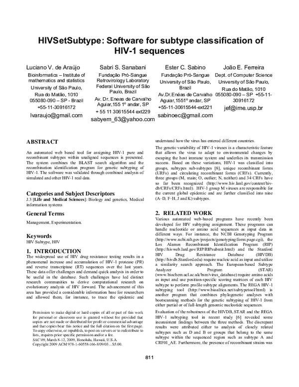 (PDF) HIVSetSubtype: software for subtype classification of HIV-1 sequences
