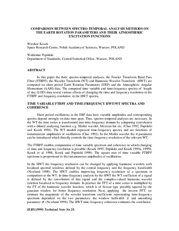 Pdf Comparison Between Spectro Temporal Analysis Methods On The Earth