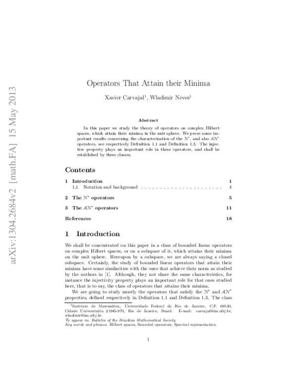 (PDF) Operators that attain their minima